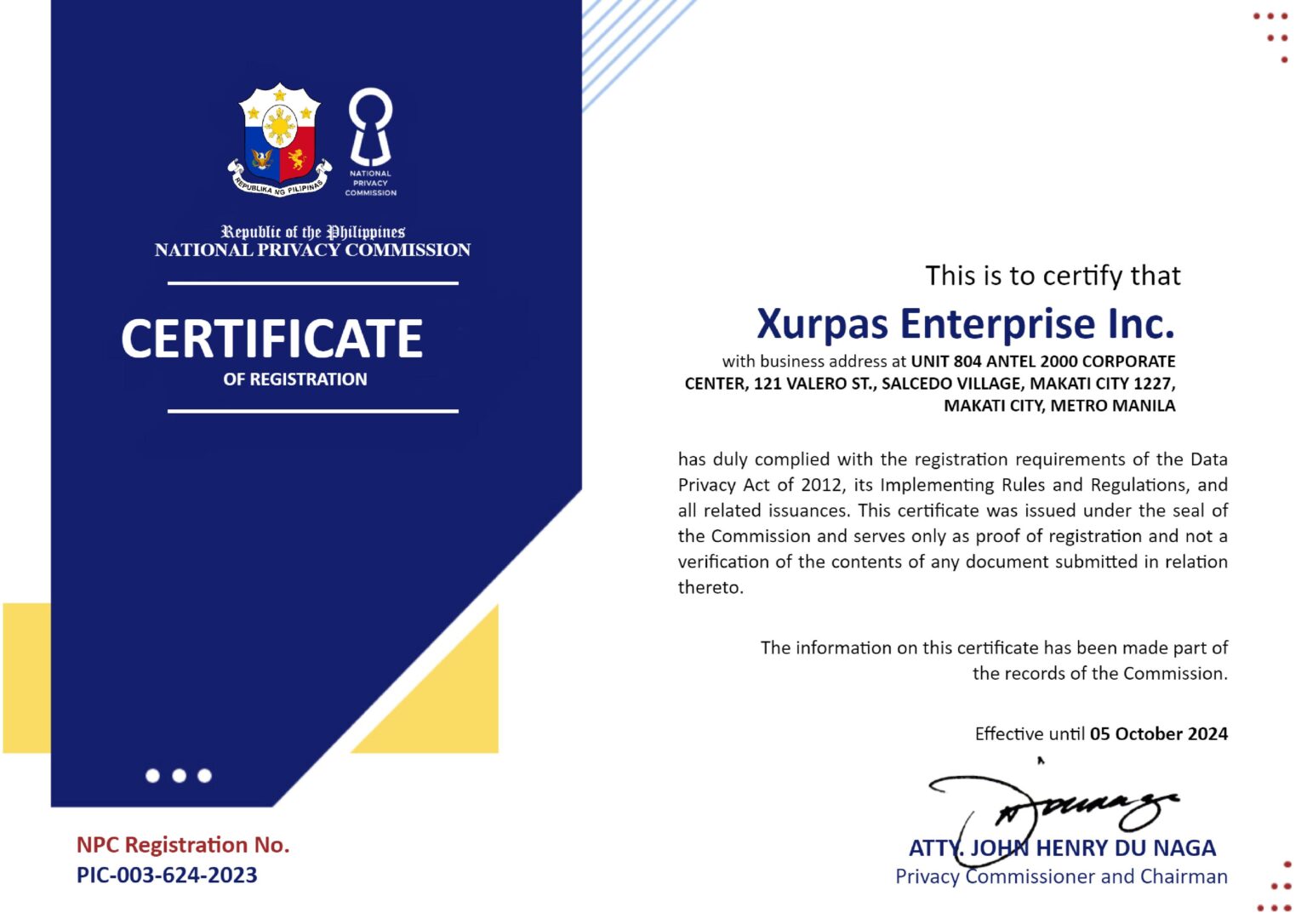 NPC Seal of Registration - Xurpas AI Lab